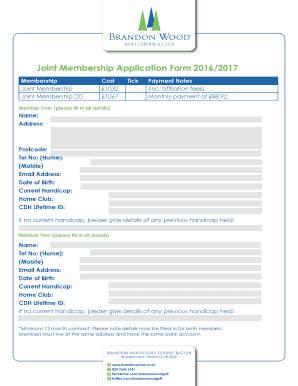 Fillable Online brandonwood co Joint Membership Application Form ...