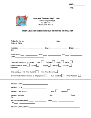 Fillable Online HMSA Blue Cross/ Blue Shield Insurance Information Fax ...