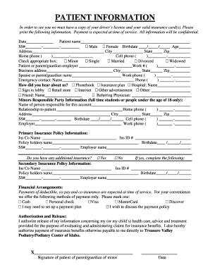 Fillable Online PATIENT INFORMATION - Podiatry Center of Idaho Fax ...