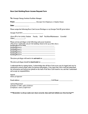 Fillable Online energy gatech Buzz Card BuildingRoom Access Request ...