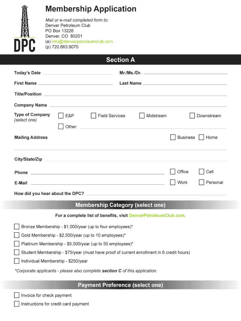 Fillable Online 2016 Membership Application - Denver Petroleum Club Fax Email Print - pdfFiller