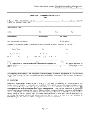Fillable Online To download breeding contract - Gall n Farms, Inc Fax ...