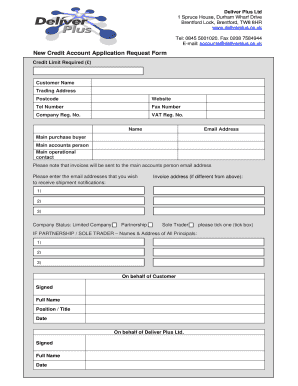 Fillable Online deliverplus co New Credit Account Application Request Form - Deliver Plus Ltd ...