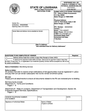 Fillable Online STATE OF LOUISIANA RESPONSES WILL BE PUBLICLY OPENED AT ...