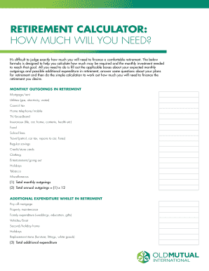Fillable Online Retirement calculator: Fax Email Print - pdfFiller