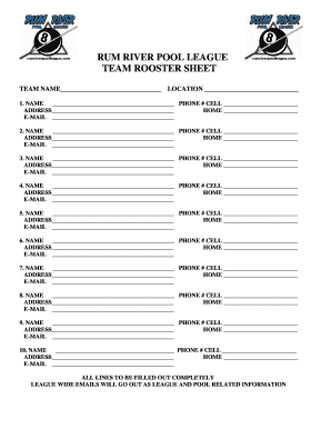 Fillable Online To download roster sheet - Rum River Pool League Fax ...