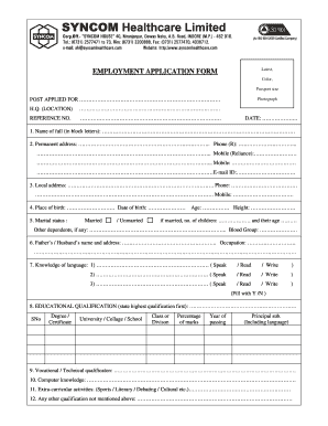 Fillable Online EMPLOYMENT APPLICATION FORM Latest Fax Email Print ...