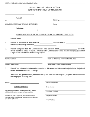 Fillable Online mied uscourts Pro Se Complaint Package Complaint for ...