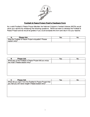 Fillable Online Football amp Peace Project Pupil s Feedback Form Fax ...