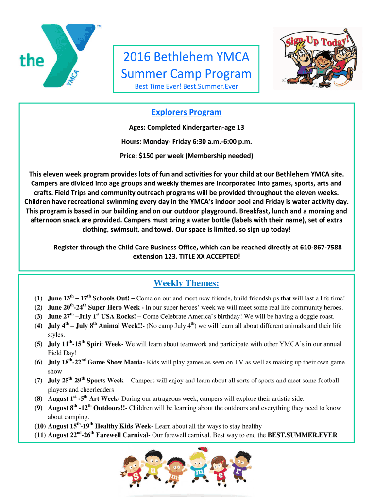 Fillable Online A printable Camp flyer. - Bethlehem YMCA Fax Email ...
