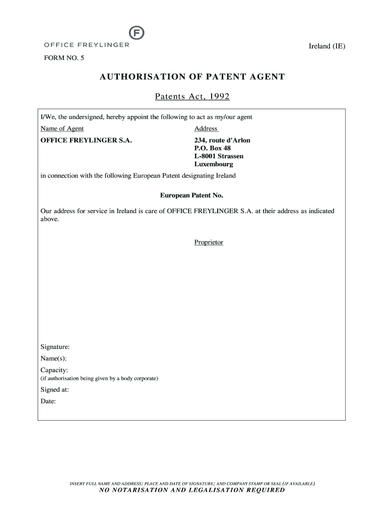 Fillable Online Powers of Attorney Patents POA-IE.pdf - Office Freylinger Fax Email Print ...