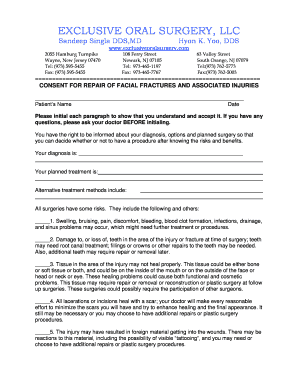 Fillable Online Consent for Repair of Facial Fractures and Associated ...