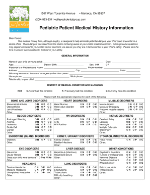 Fillable Online Pediatric Patient Medical History Information Fax Email ...