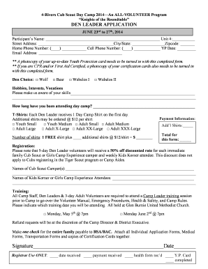 Fillable Online fourriversdaycamp Den Leader Application Packetdoc Fax ...