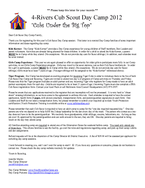 Fillable Online fourriversdaycamp ** Please keep this letter for your ...