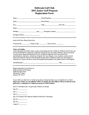 Fillable Online Delbrook Golf Club 2015 Junior Golf Program Registration Form Fax Email Print ...
