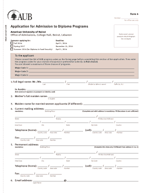 Fillable Online aub Diploma Application Form 2016-2017 - American University of Beirut Fax Email ...