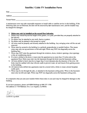 Fillable Online Satellite Cable TV Installation Form - MSB Holdings Fax ...