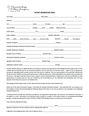 Fillable Online PATIENT INFORMATION FORM - Medical Dermatology Fax ...