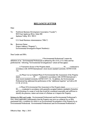 Fillable Online nwbusiness RELIANCE LETTER - Northwest Business ...