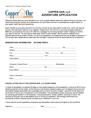 Fillable Online Adventure Application - Copper Oar Fax Email Print ...