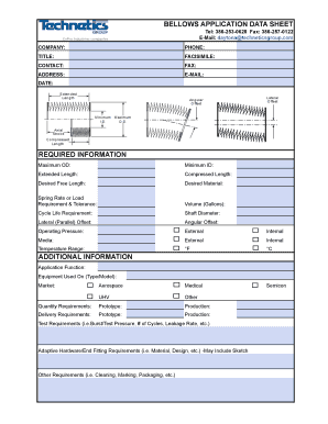 Fillable Online BELLOWS APPLICATION DATA SHEET - bTechneticsb Group Fax ...