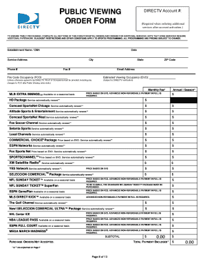 Fillable Online UBLIC VIEWING DIRECTV Account ORDER FORM Fax Email ...