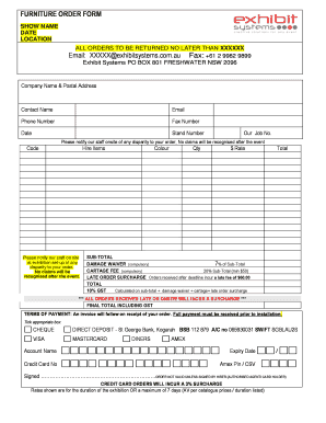 Fillable Online FURNITURE ORDER FORM - Exhibit Systems Fax Email Print - pdfFiller