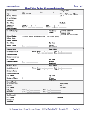 Fillable Online Minor Patient Contact Information - Cardiovascular ...