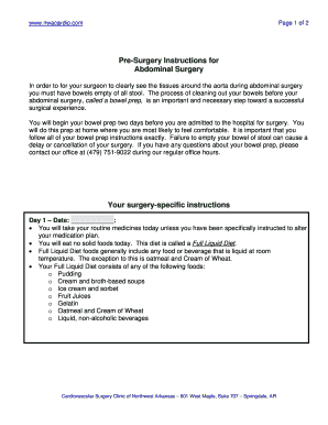Fillable Online Pre-surgery Preparation for Abdominal Vascular Surgery ...