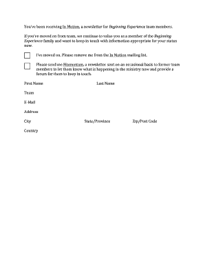 Fillable Online beginningexperience Newsletter opt in or out form Fax ...