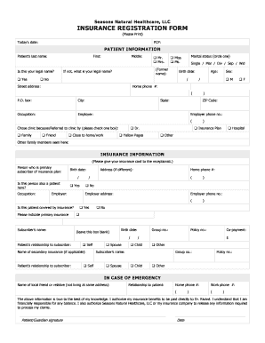 Fillable Online Seasons Natural Healthcare LLC INSURANCE REGISTRATION ...
