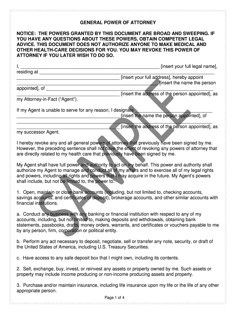 Fillable Online GENERAL POWER OF ATTORNEY NOTICE: THE POWERS ... Fax ...