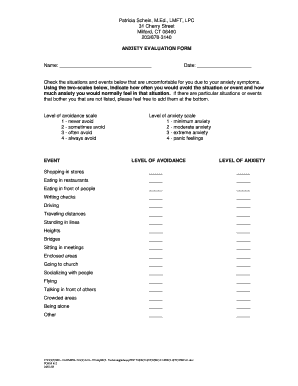 Fillable Online ANXIETY EVALUATION FORM - Patty Schein Fax Email Print ...