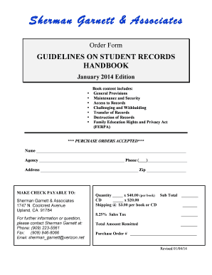 Fillable Online 2014 STUDENT RECORDS Order bFormb-b2b - Sherman Garnett ...