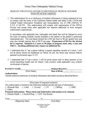 Fillable Online Torrey Pines Orthopaedic Medical Group ...
