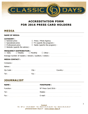 Fillable Online ACCREDITATION FORM GB CD 2016 - bCLASSICb bDAYSb Fax ...
