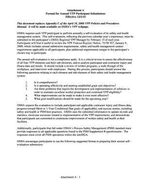 Fillable Online osha Attachment A - VPP Participant Annual Self ...
