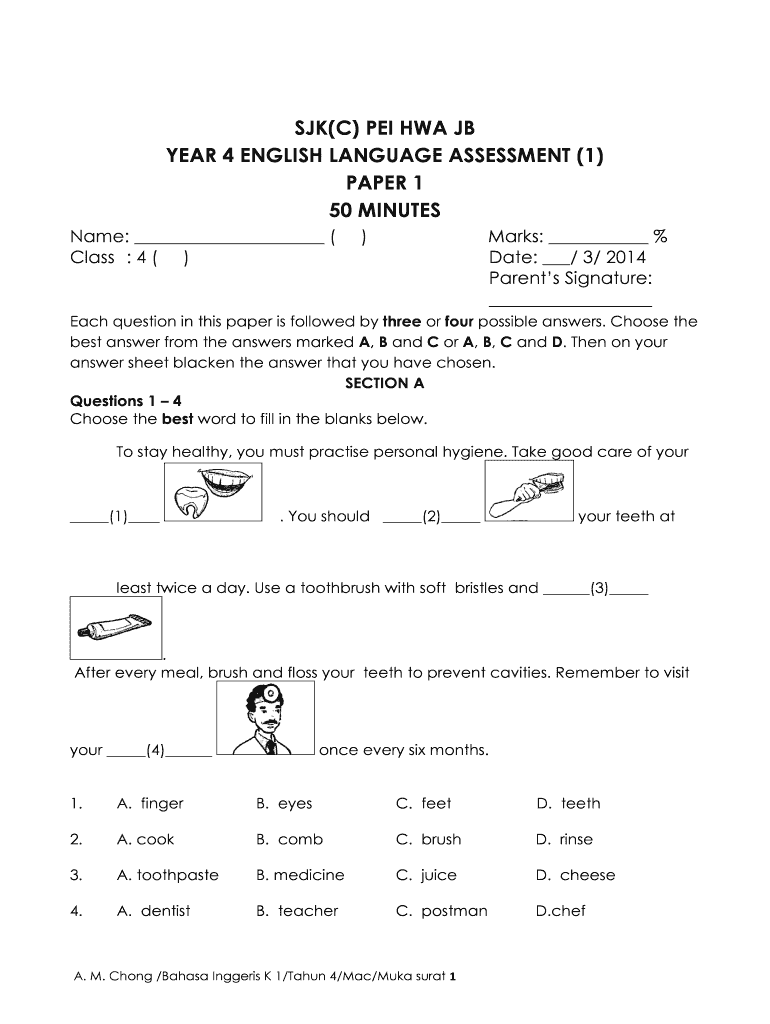 Fillable Online SECTION A ions 1 4 Choose The Best Word To Fill In 