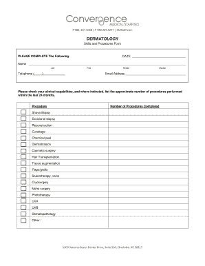 Fillable Online Dermatology Physician's Checklist - Convergence Medical ...