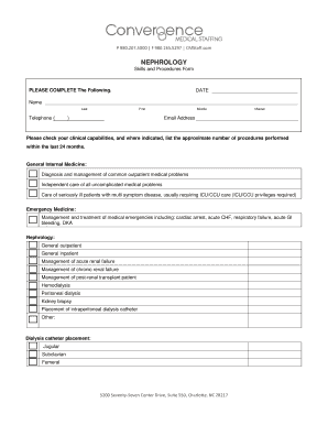 Fillable Online NEPHROLOGY Skills and Procedures Form 5200 Seventy ...