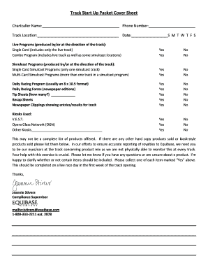 Fillable Online Track Start Up Packet Cover Sheet ...