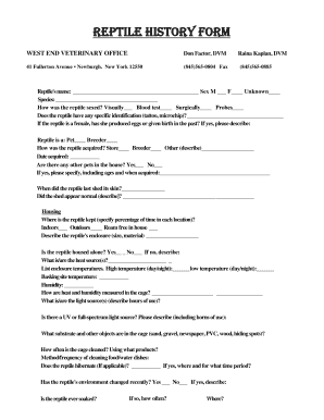 Fillable Online Reptile History Form - West End Veterinary Office Fax ...
