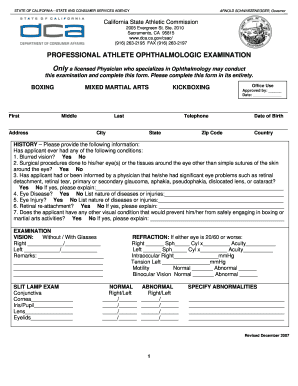 Fillable Online California State Athletic Commission - Professional Athlete Ophthalmologic ...