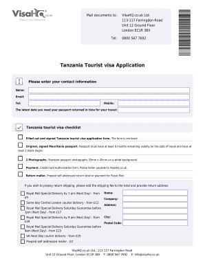 Fillable Online tanzania visahq co Tanzania Visa Application for ...
