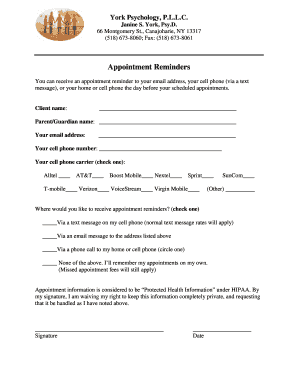 Fillable Online Appointment Reminders - byorkb-bpsychologybbcomb Fax ...