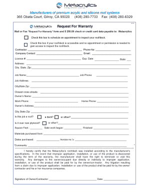 Fillable Online Warranty Request Form - Metacrylics Fax Email Print ...