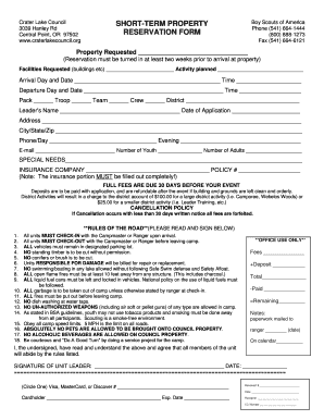 Fillable Online craterlakecouncil Short Term Property Reservation Form ...