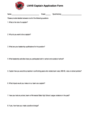 Fillable Online LNHS Captain Application FormLNHS Captain Application ...