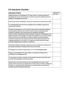 Fillable Online corestrengthyoga co CYS Standards Checklist CYS ...